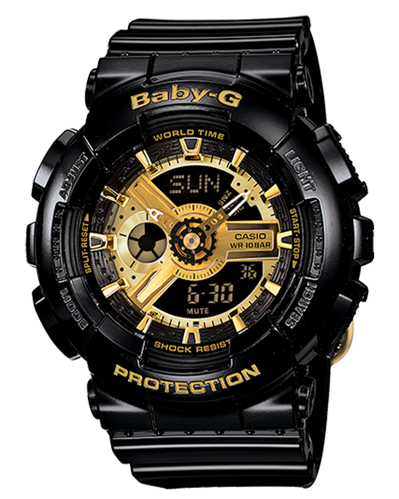 Casio Womens Baby-G Gold Tone Analog-Digital Display and Black Resin ...